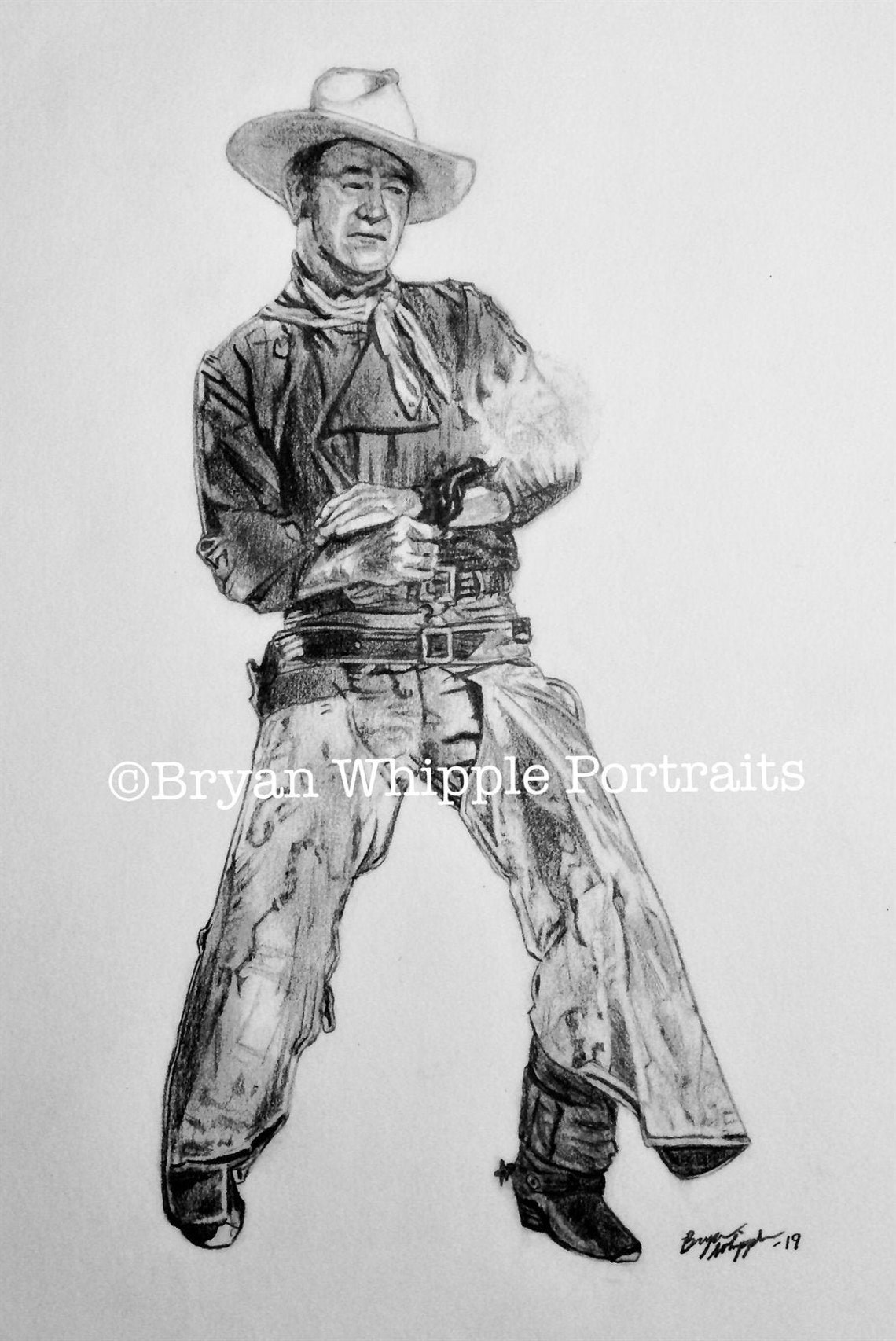 John Wayne Sketch Portrait Print - Etsy