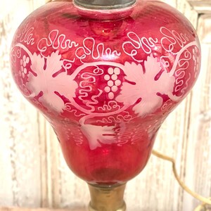 Antique Ruby Red Glass Cut to Clear Lamp, Metal Column, Base With ...