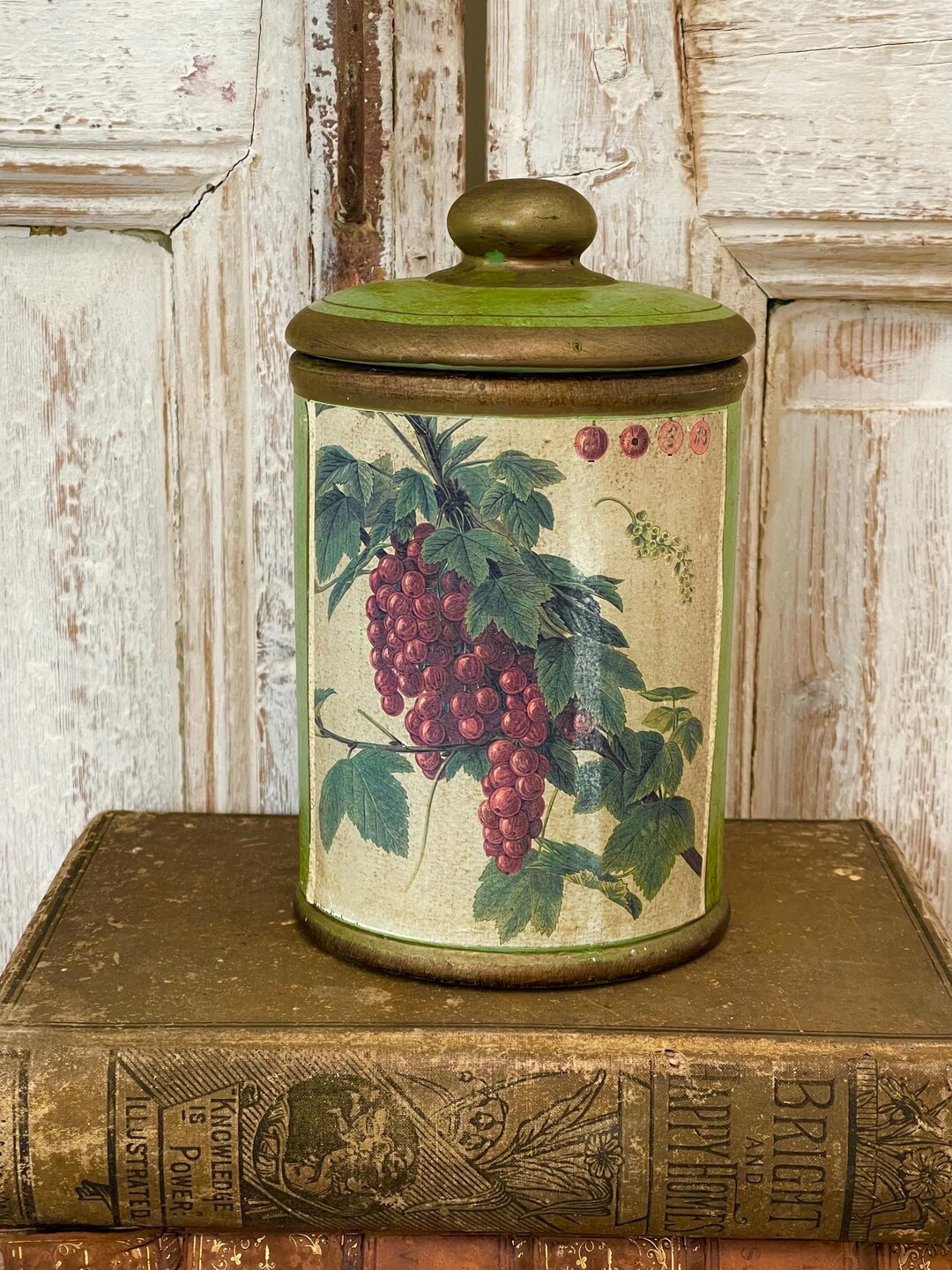 Beautiful Italian Ceramic Canister With Lid, Fruit Design on the Front ...