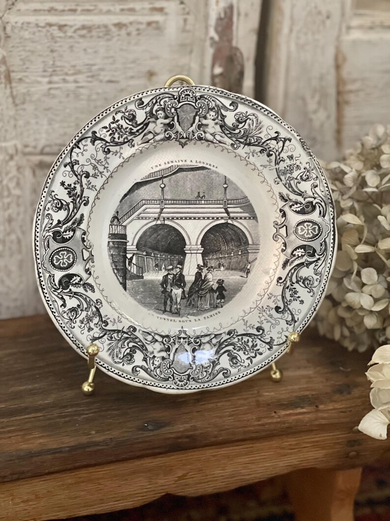 Antique French Talking Plate From 1800’s Featuring the Thames Tunnel in ...