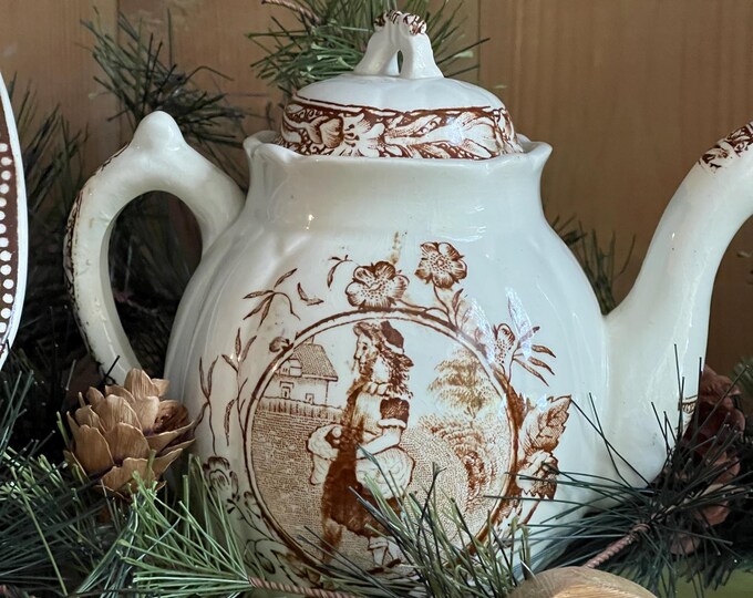 English Royal Staffordshire Brown Transferware Small Teapot With Lid ...