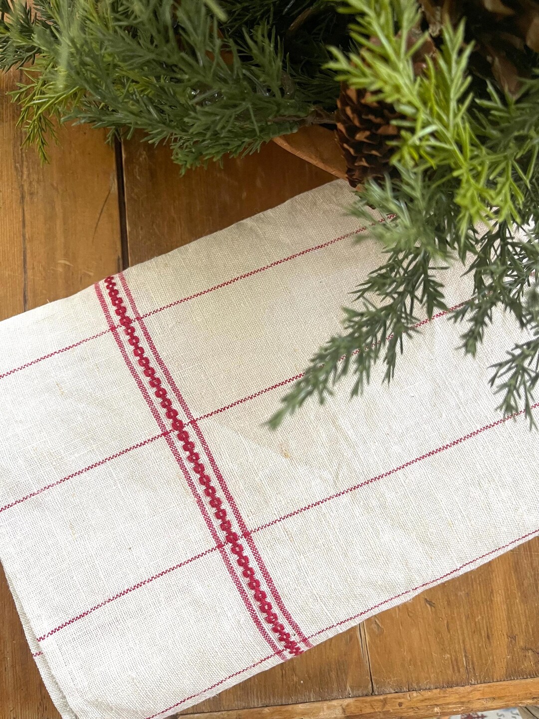 Vintage French Torchon, Kitchen Towel, Linen/cotton With Red Stripes - Etsy