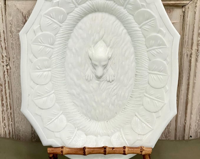 Gorgeous Antique Opaque Milk Glass Retriever & Duck Bread Platter/plate ...