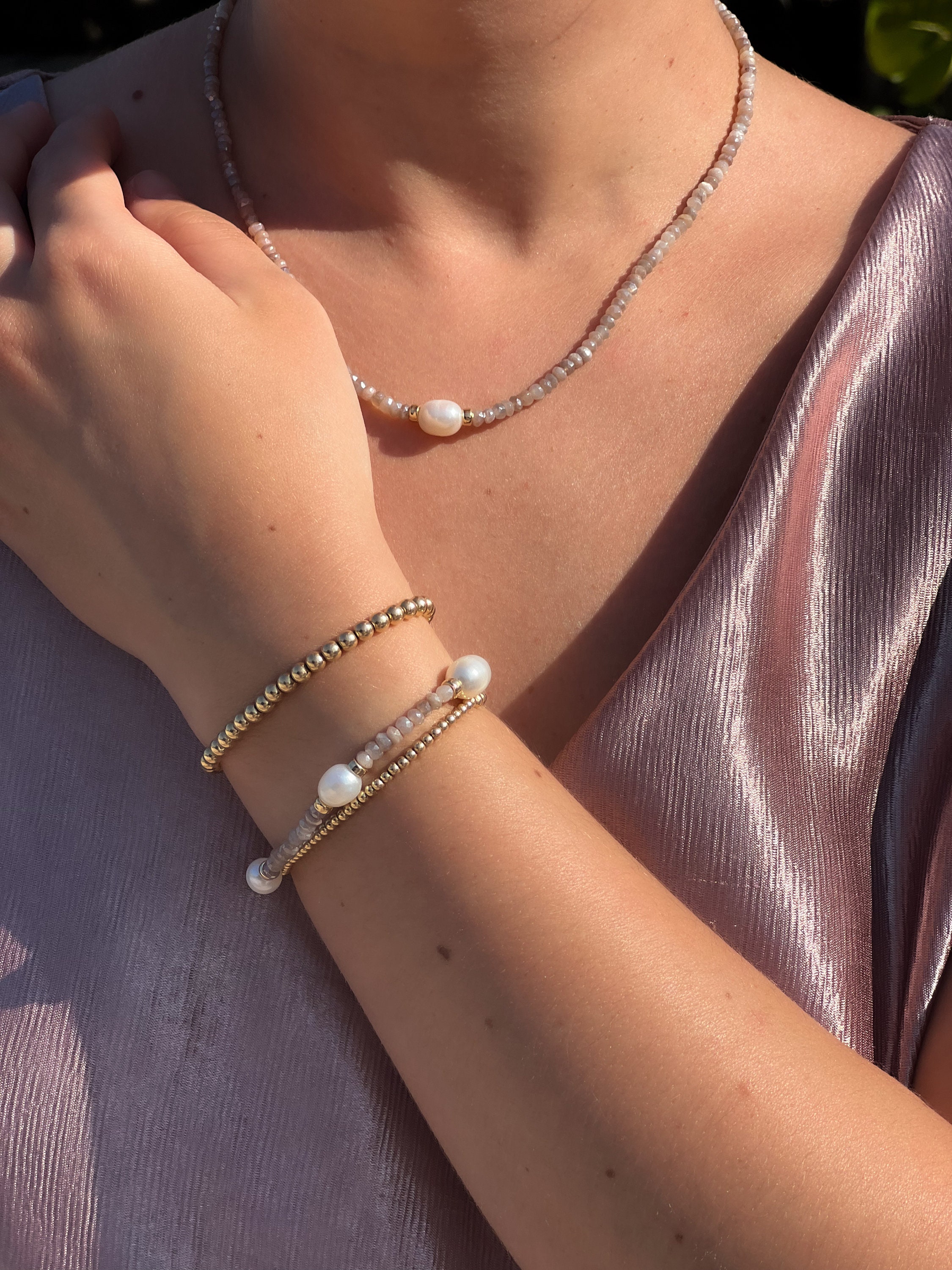 Moonstone and Rice Pearl Necklace Gemstone Necklace Rice - Etsy