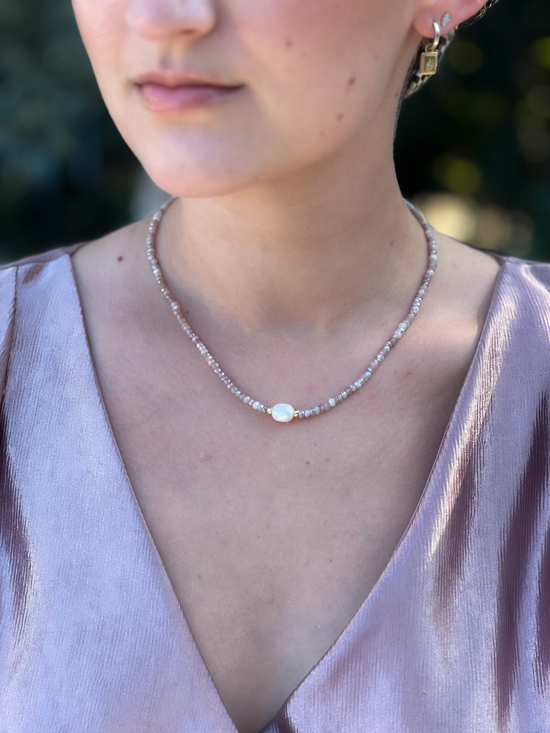 Moonstone and Rice Pearl Necklace Gemstone Necklace Rice - Etsy