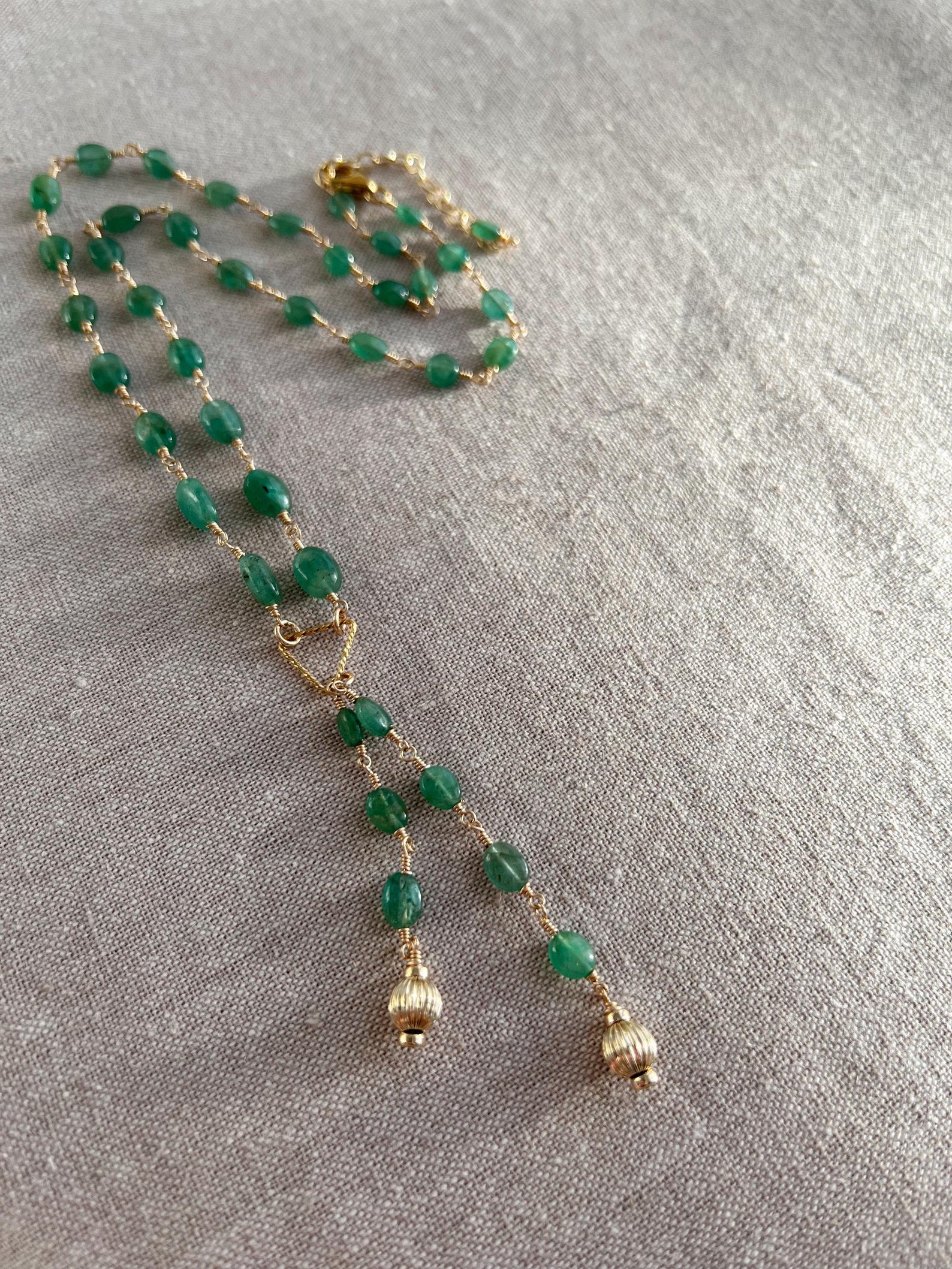 Emerald Lariat Necklace: 14k Gold Filled, May Birthstone, Vintage Style ...