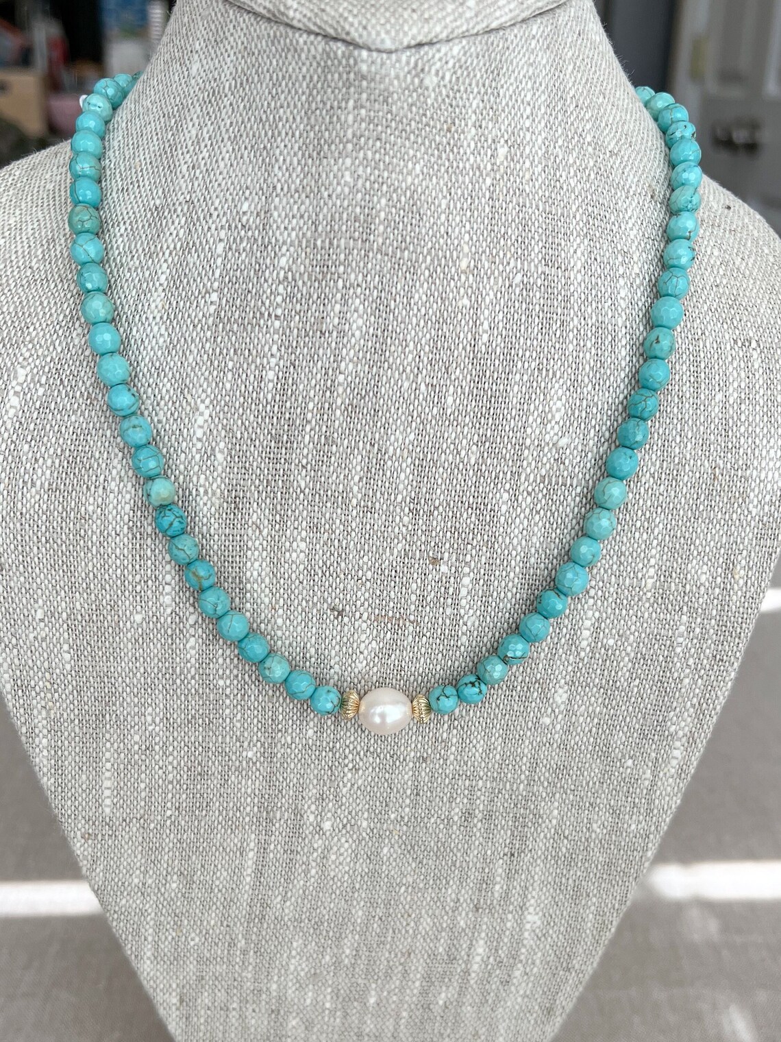 Turquoise Necklace With Freshwater Pearl: Boho Gemstone Jewelry - Etsy