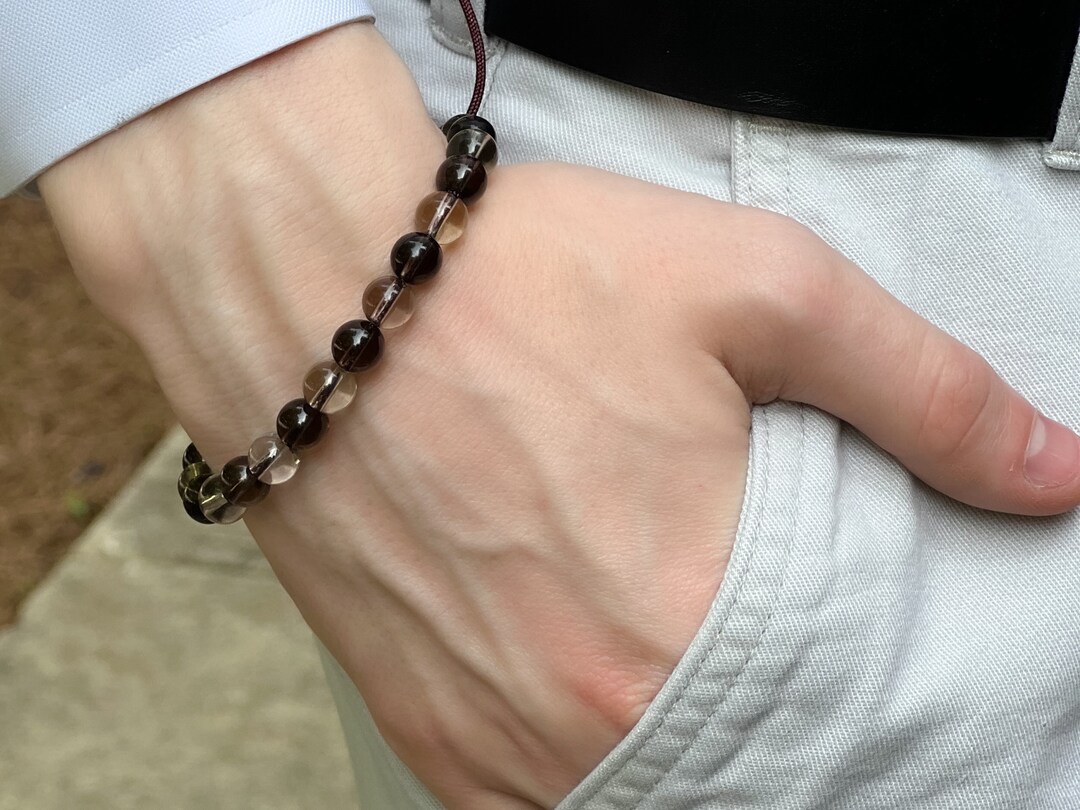 Men's Smoky Quartz Two Tone Adjustable Bracelet, Smoky Quartz Bracelet ...