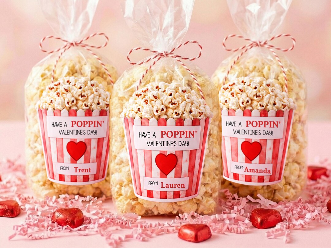 Personalized Valentine Popcorn Stickers, Poppin Valentines Day Labels ...