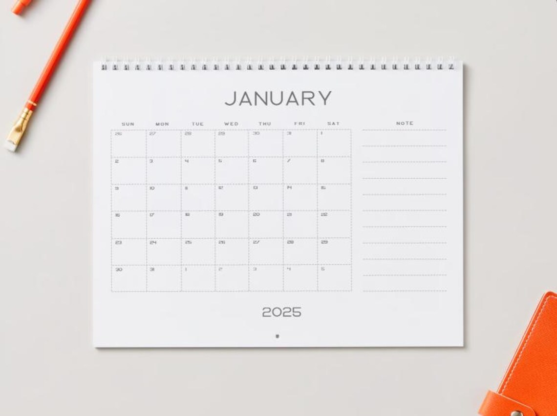 Printable Minimalist Calendar 2025 Monthly Planner Sunday Start Wall ...