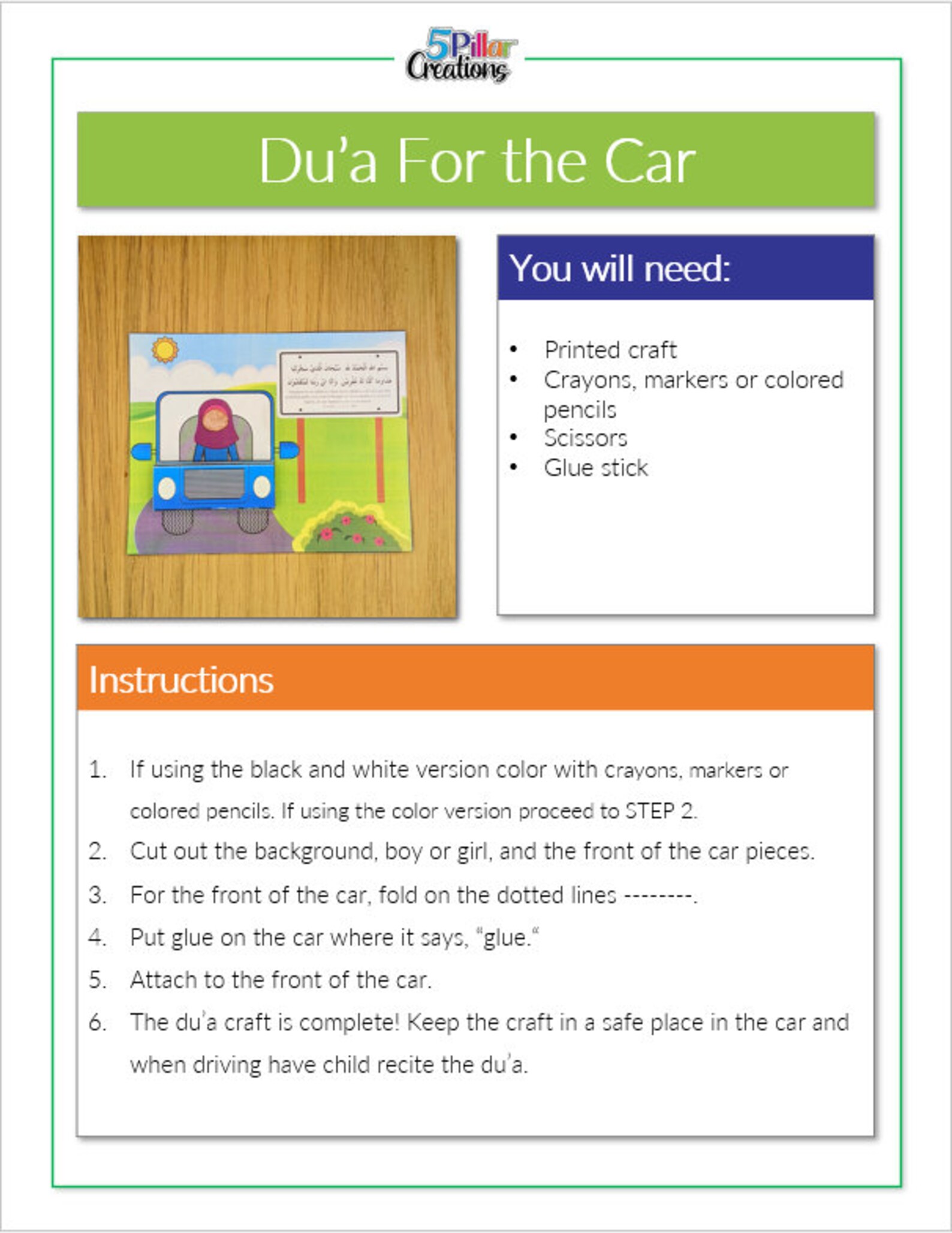 Islamic Kid's Craft - Dua for the Car - Etsy