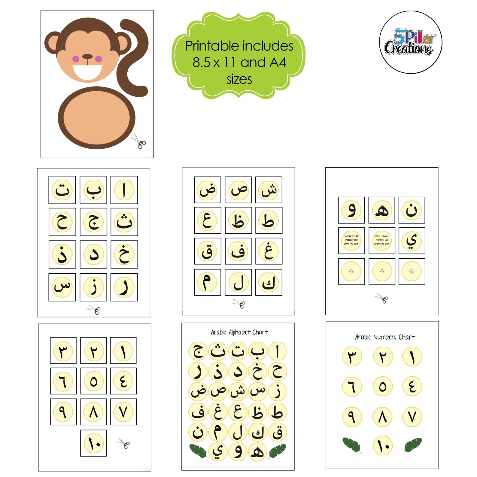 Feed the Monkey Arabic Alphabet Learning Activity - Etsy
