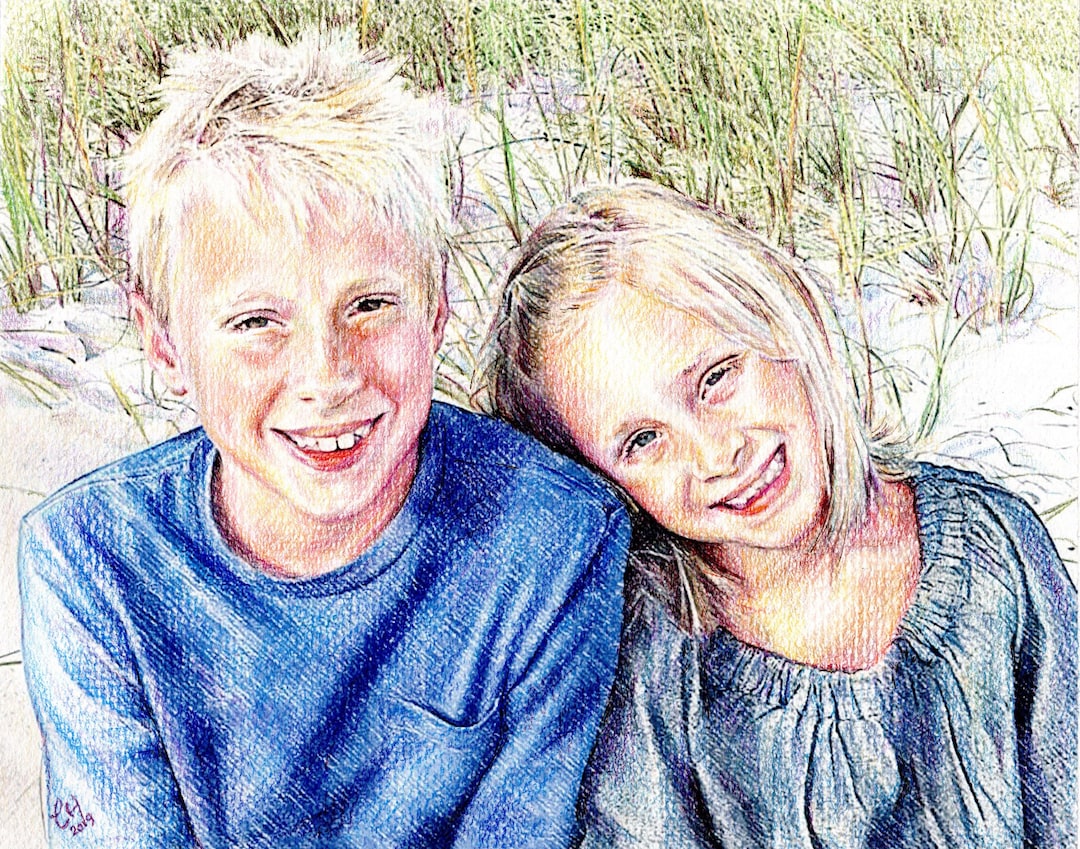 Custom Portrait Drawing With Background (1-2 People), Colored Pencil ...