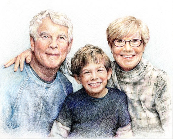Custom Family Portrait Drawing From Photograph 3 People | Etsy