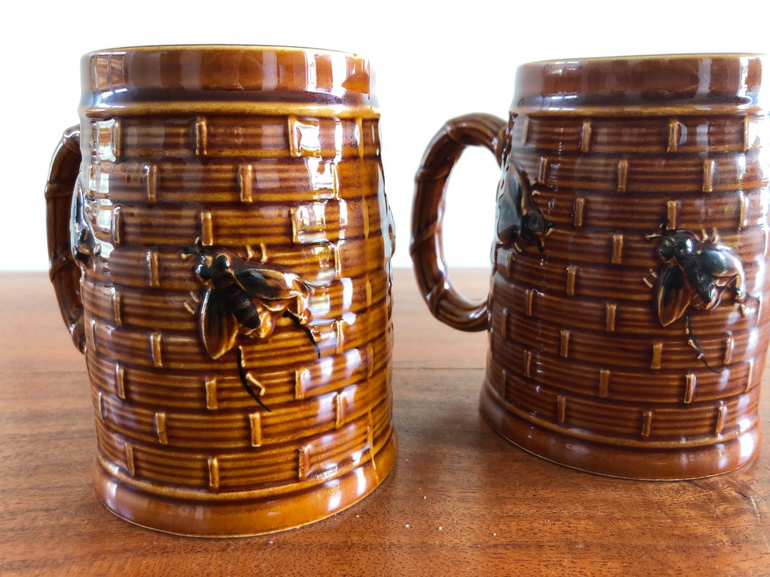Set of 2: Vintage Brown Weaved Beehive Mugs 8 Oz - Etsy