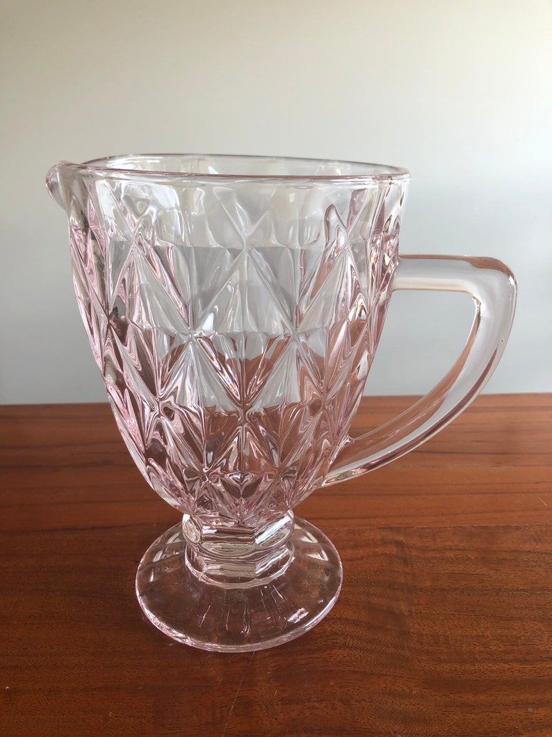 Vintage Pink Glass Pitcher Diamond Pattern 32 Oz. - Etsy