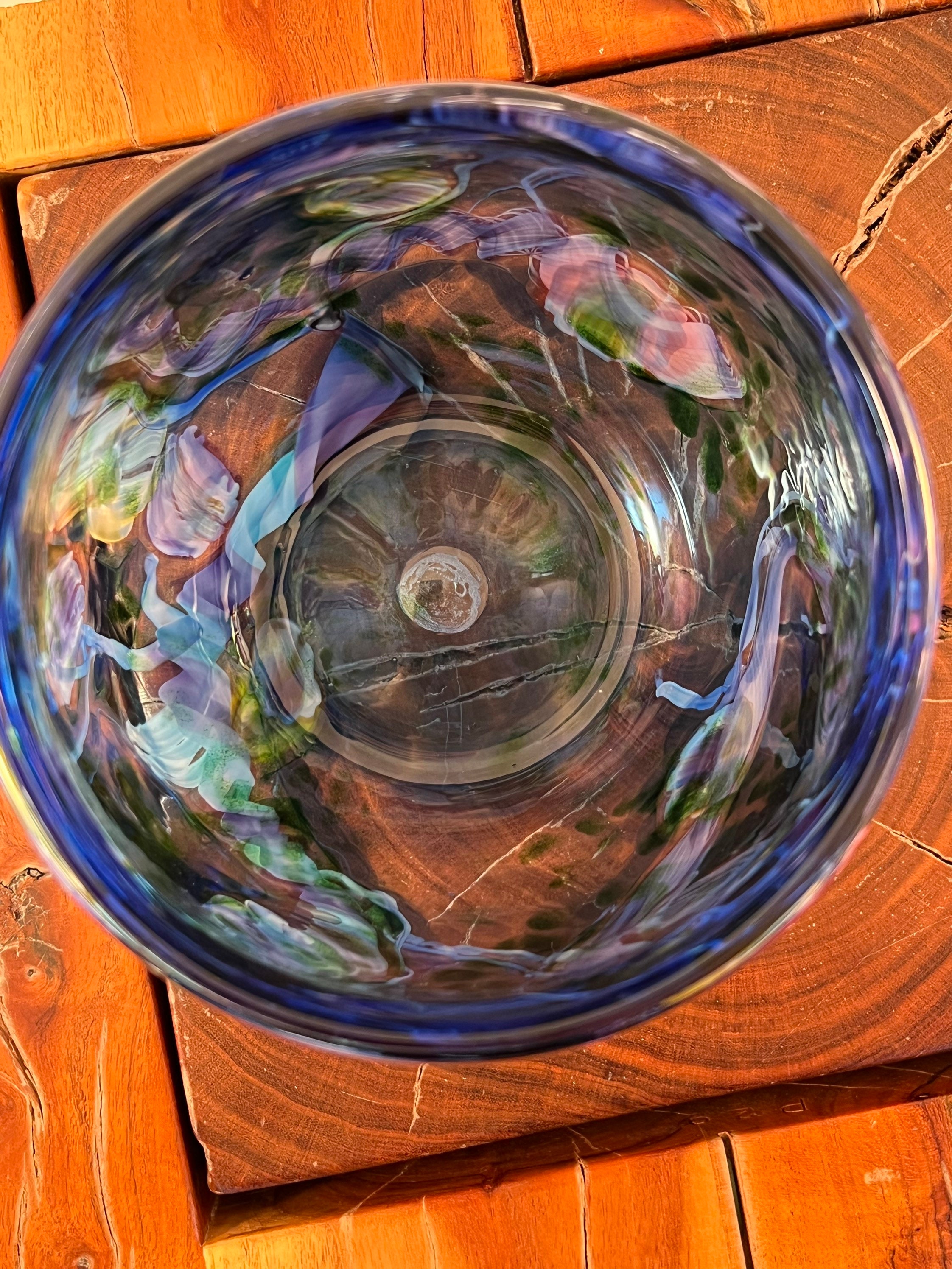 Paul Counts Pulled Millefiori Art Glass Vase Ocean or Flower Design Signed Not Dated 7.5 Inches ...