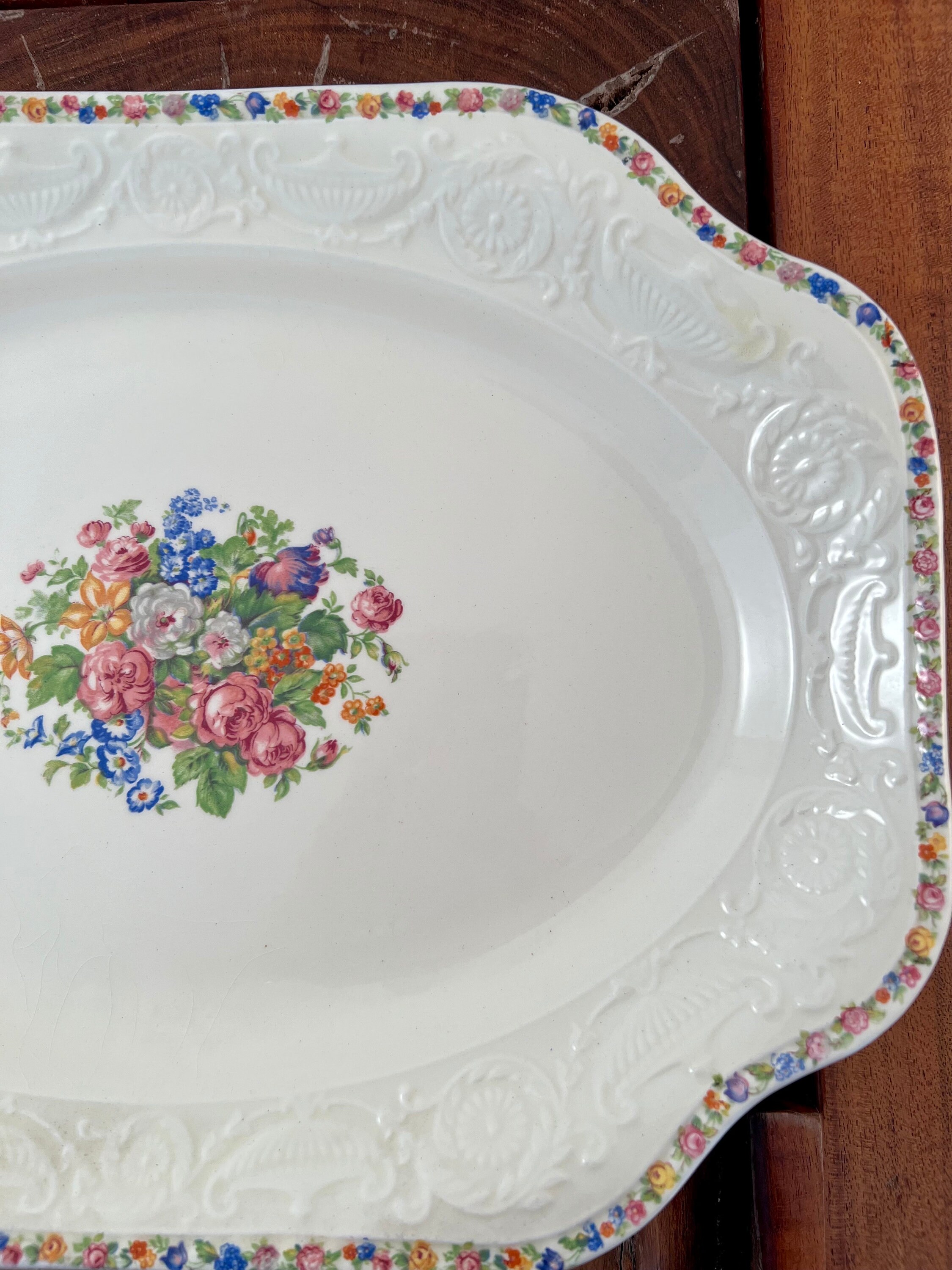 Vintage Oval Platter Rose Floral Center and Trim Pattern Adam Antique ...