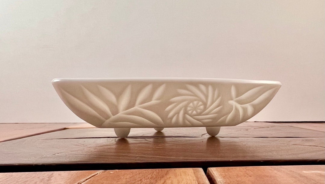 Triangle Milk Glass Candy Dish - Three Footed Stars Pinwheel Design ...