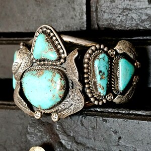 Unique Design Native Turquoise Vintage Silver Cuff Old Pawn Size 6 1/4 ...
