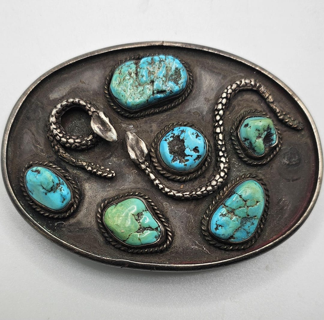 Snakes & Blue Turquoise Sterling Vintage Buckle Old Pawn JK 206 - Etsy