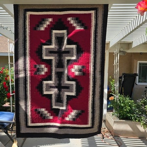 Double Cross Two Grey Hills Vintage Red and Black Navajo Rug C1970s ...