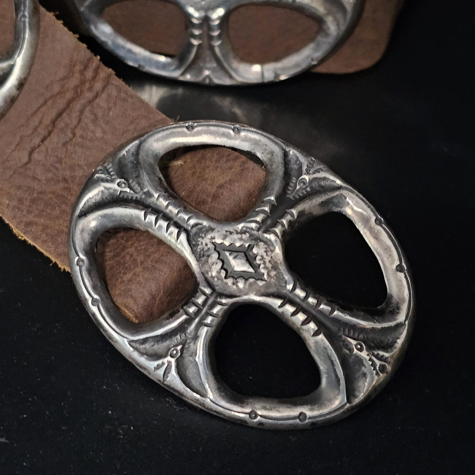 Cast Silver Vintage Navajo Concho Belt Buffalo Leather Old Pawn. JBL ...