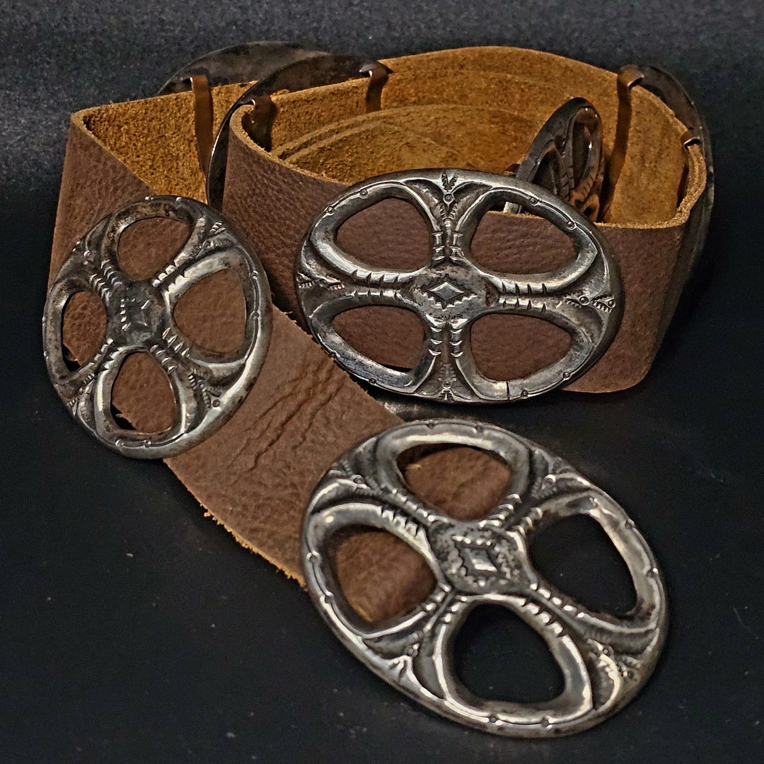 Cast Silver Vintage Navajo Concho Belt Buffalo Leather Old Pawn. JBL ...