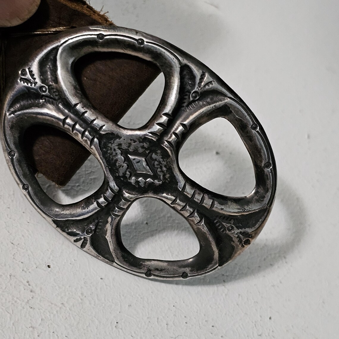 Cast Silver Vintage Navajo Concho Belt Buffalo Leather Old Pawn. JBL ...