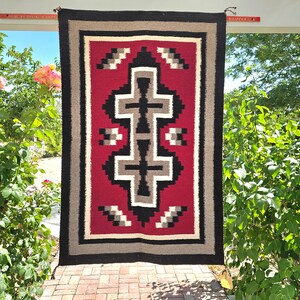 Double Cross Two Grey Hills Vintage Red and Black Navajo Rug C1970s ...