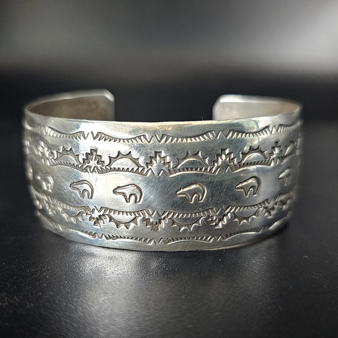 Fred Baca Bear Design Vintage Cuff Sterling Old Pawn Fits 7" Wrist. JB ...