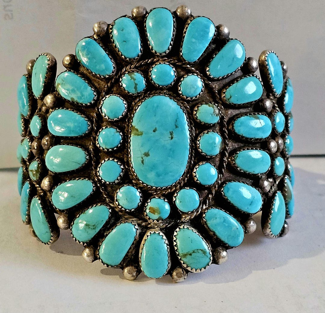Historic Old Zuni Cluster Turquoise Vintage Native Cuff Old Pawn Fits 7" Wrist. JB 966 - Etsy