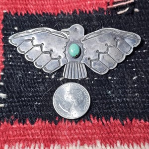 Large Vintage Thunderbird Pin Green Turquoise Sterling Harvey Native 3 ...