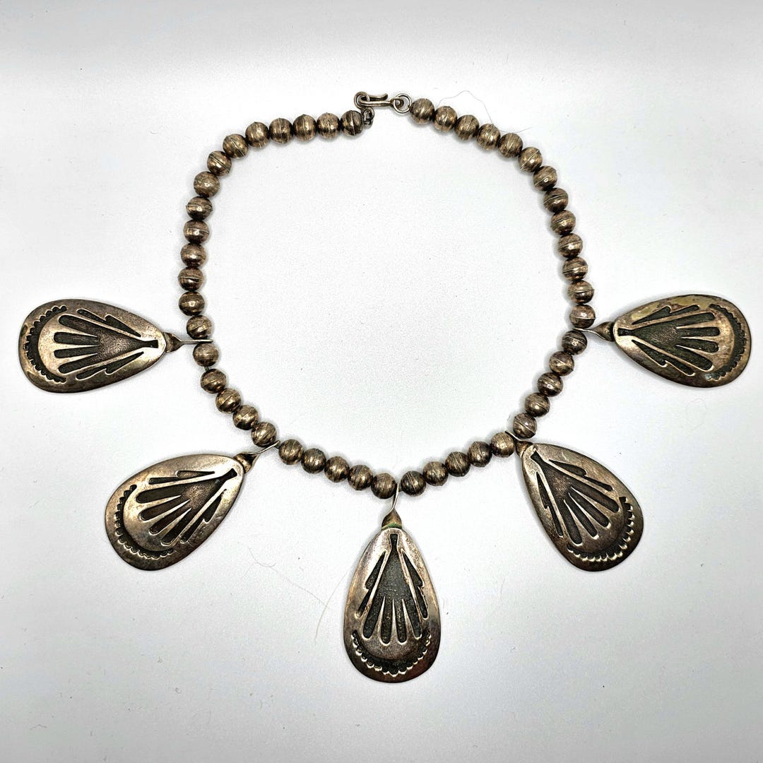 Dramatic Hopi Necklace Peyote Fan Design Old Pawn Sterling C1950s. JN ...
