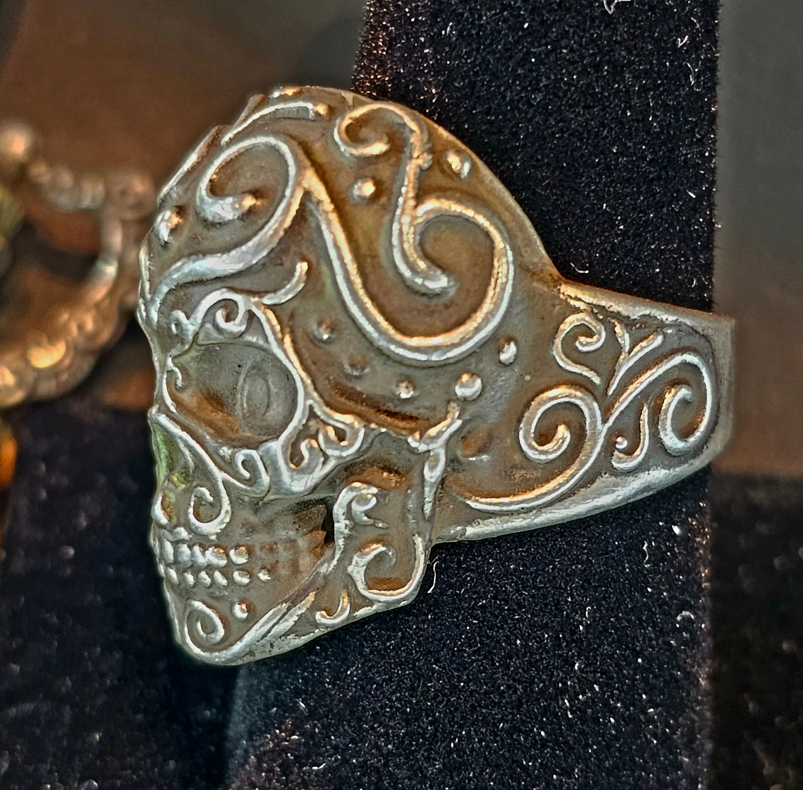 Day of the Dead Skull Ring Vintage Cast Silver Sterling Mexican Size 9 ...