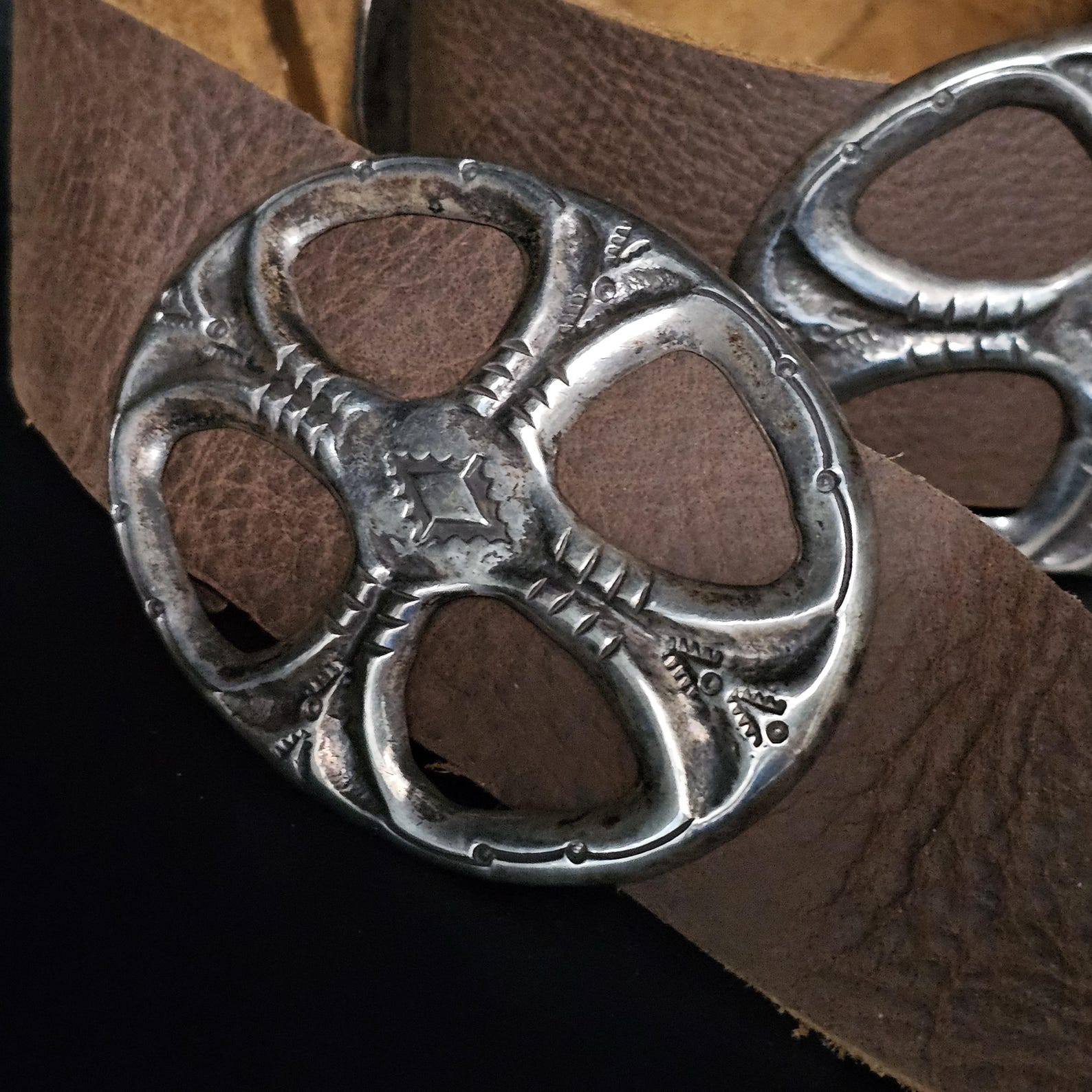 Cast Silver Vintage Navajo Concho Belt Buffalo Leather Old Pawn. JBL ...