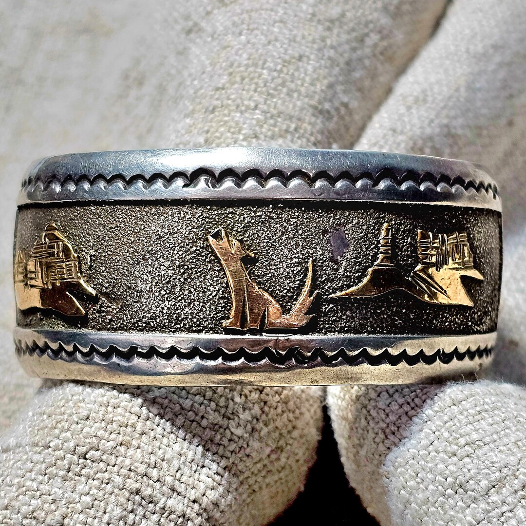 Striking Hopi Silver and Gold Vintage Larger Cuff Sterling Howling ...