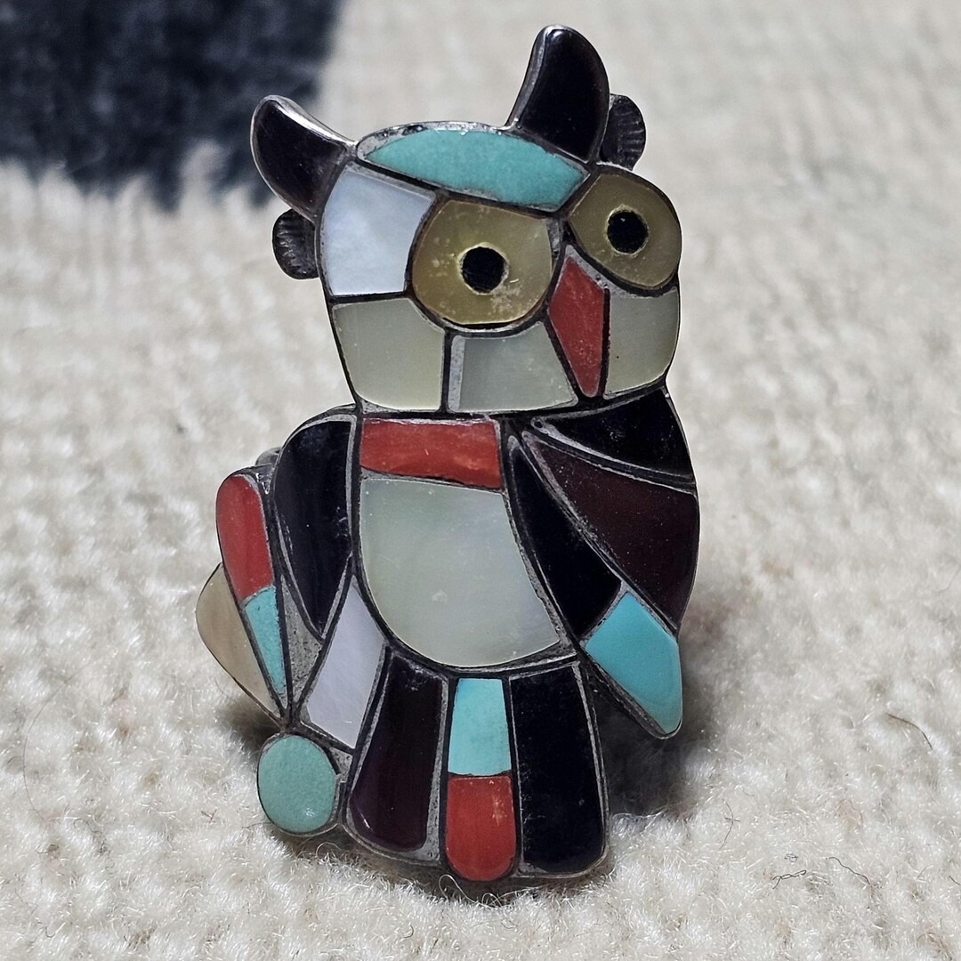 Owl Zuni Inlay Esalio Vintage Native Ring Size 7 1/2 Old Pawn JR 32 - Etsy