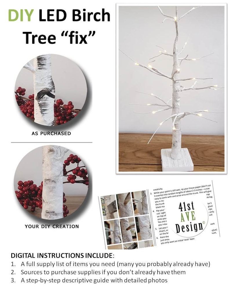 DIY Pre-lit LED Birch Tree, Detailed Instructions With Photos to Turn ...