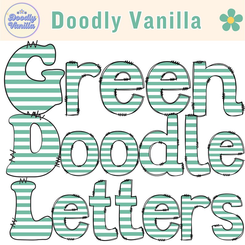 Christmas Alphabet PNG Green Doodle Letters Alphabet Set With Numbers ...