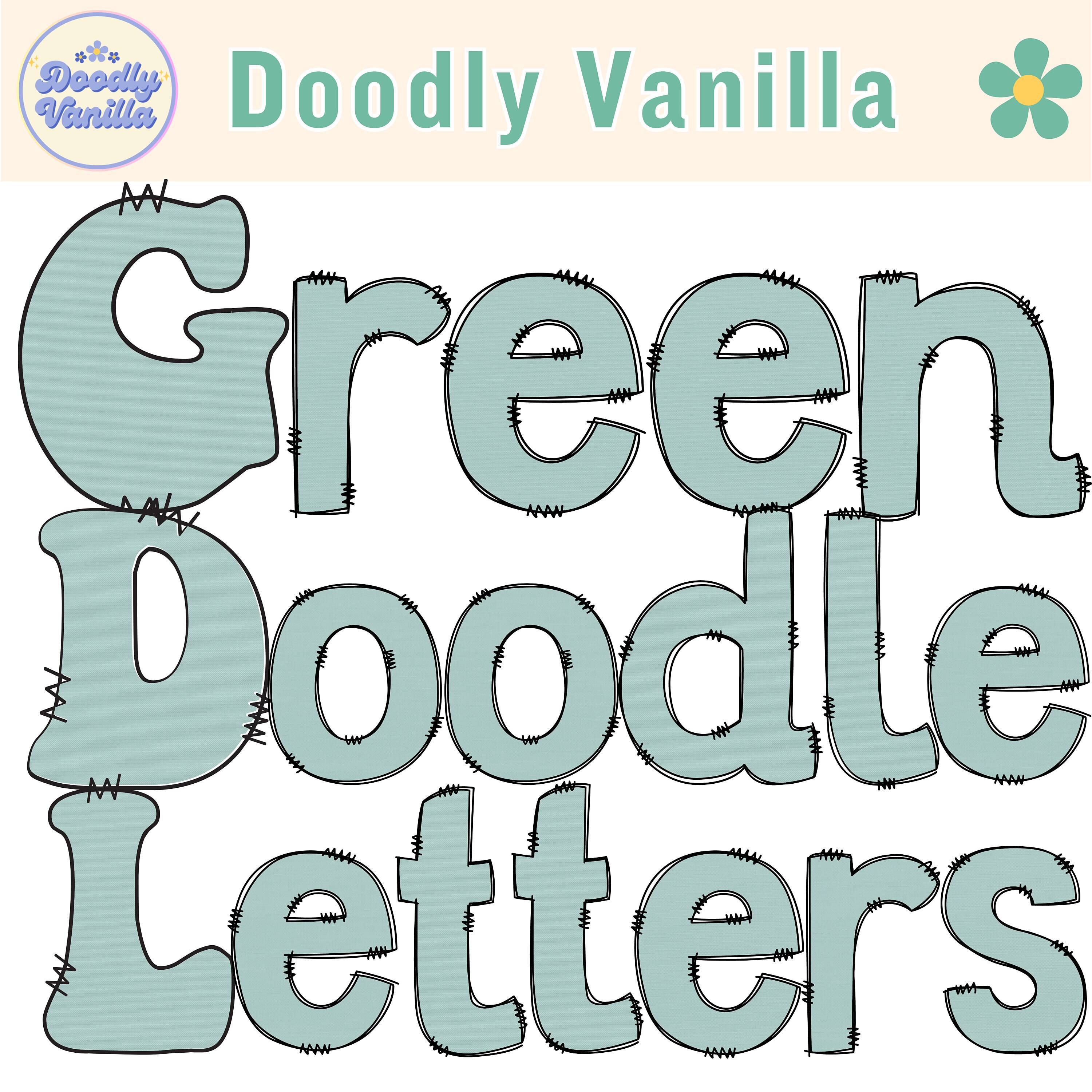 Christmas Alphabet PNG Green Doodle Letters Alphabet Set With Numbers ...