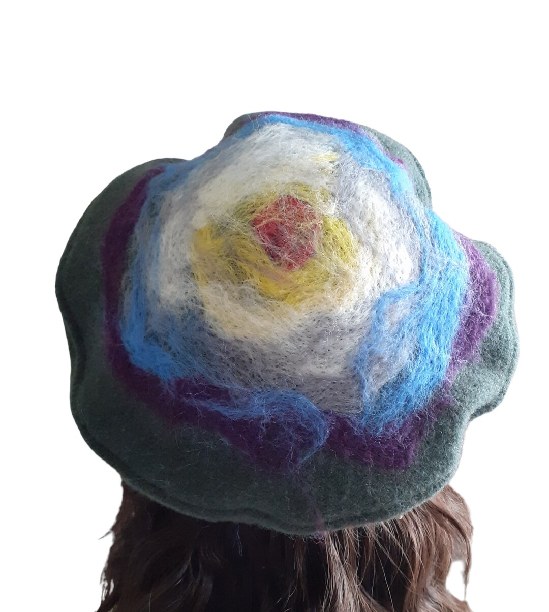 Upcycled Wool Beret With Planetary Nebula Pattern in Needle Felted Wool ...