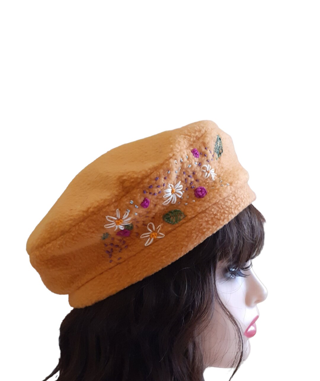 Upcycling Hand Embroidered Mustard Beret - Etsy
