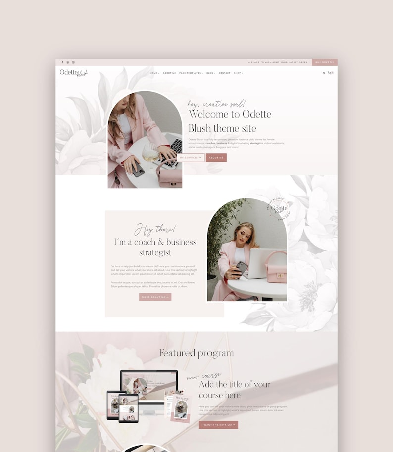 Odette Blush • Pink Coaching Wordpress Theme, Pink Feminine Kadence ...