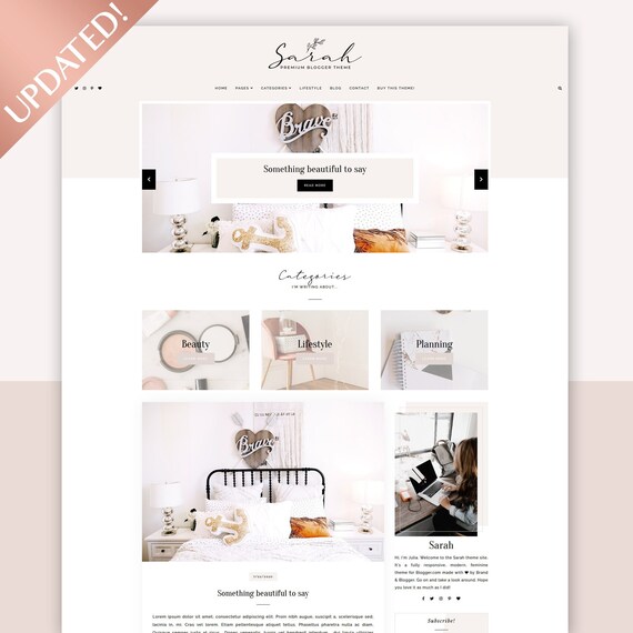 Sarah Responsive Blogger Template Modern Premium Blogger | Etsy