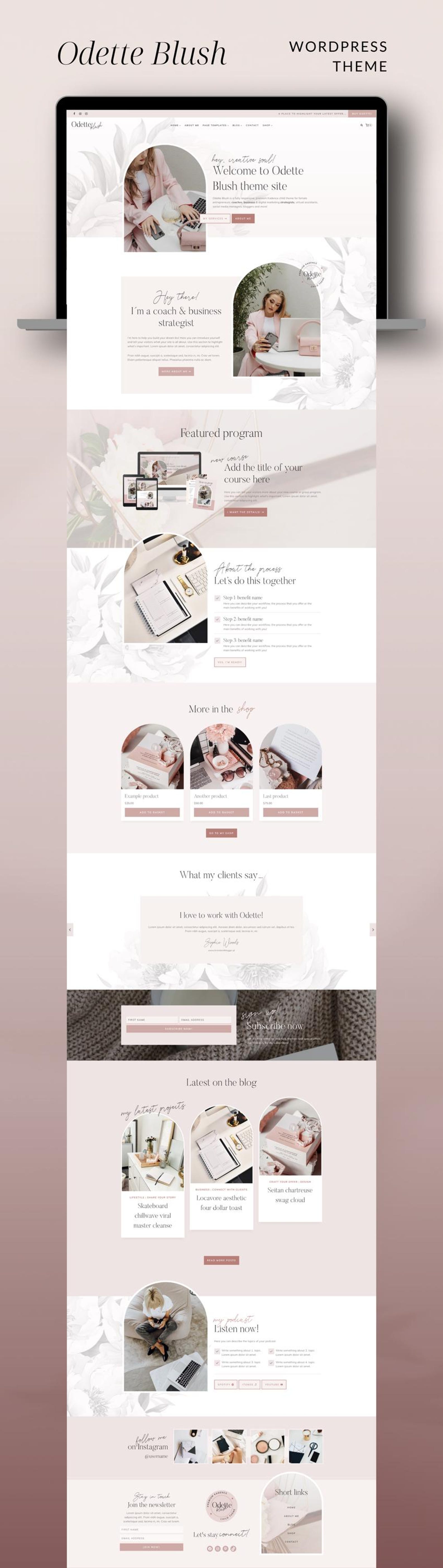 Odette Blush • Pink Coaching Wordpress Theme, Pink Feminine Kadence ...