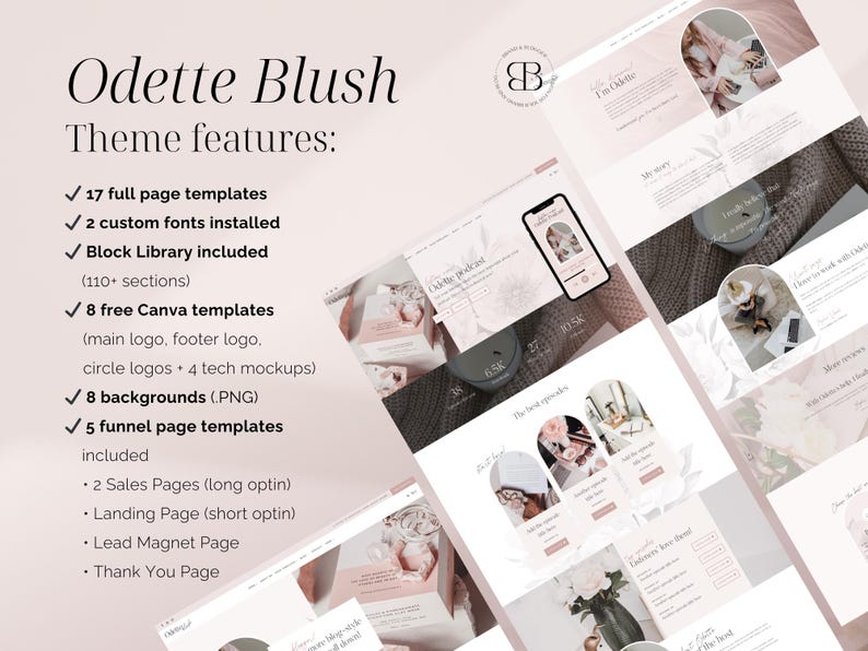 Odette Blush • Pink Coaching Wordpress Theme, Pink Feminine Kadence ...