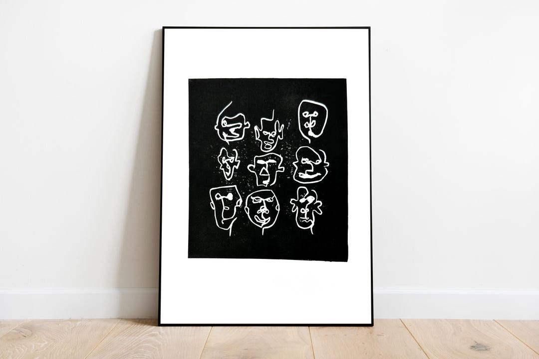 Faces Linocut - Etsy