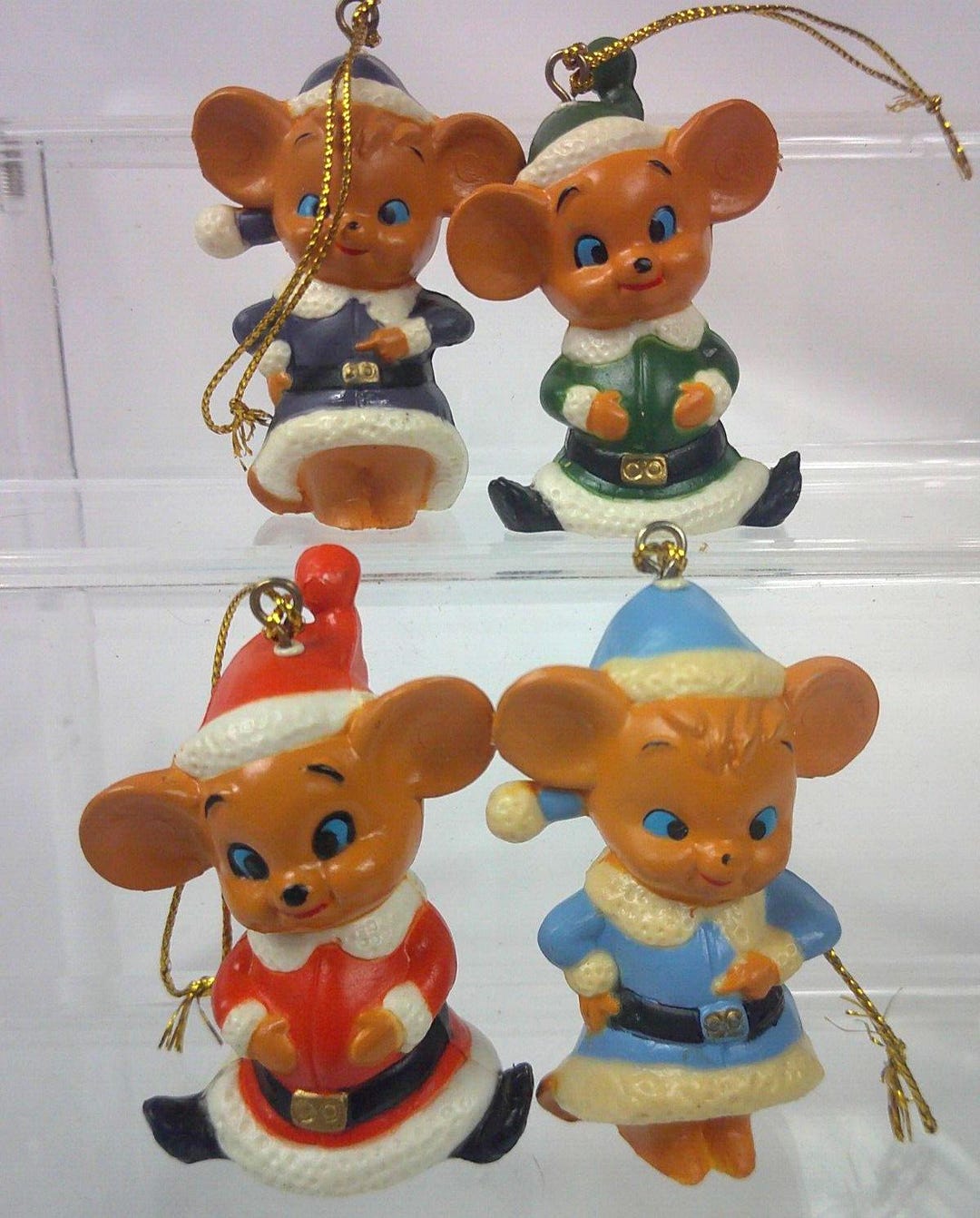 Vintage Anthropomorphic Hard Plastic Mice Mouse Christmas Ornaments Set ...
