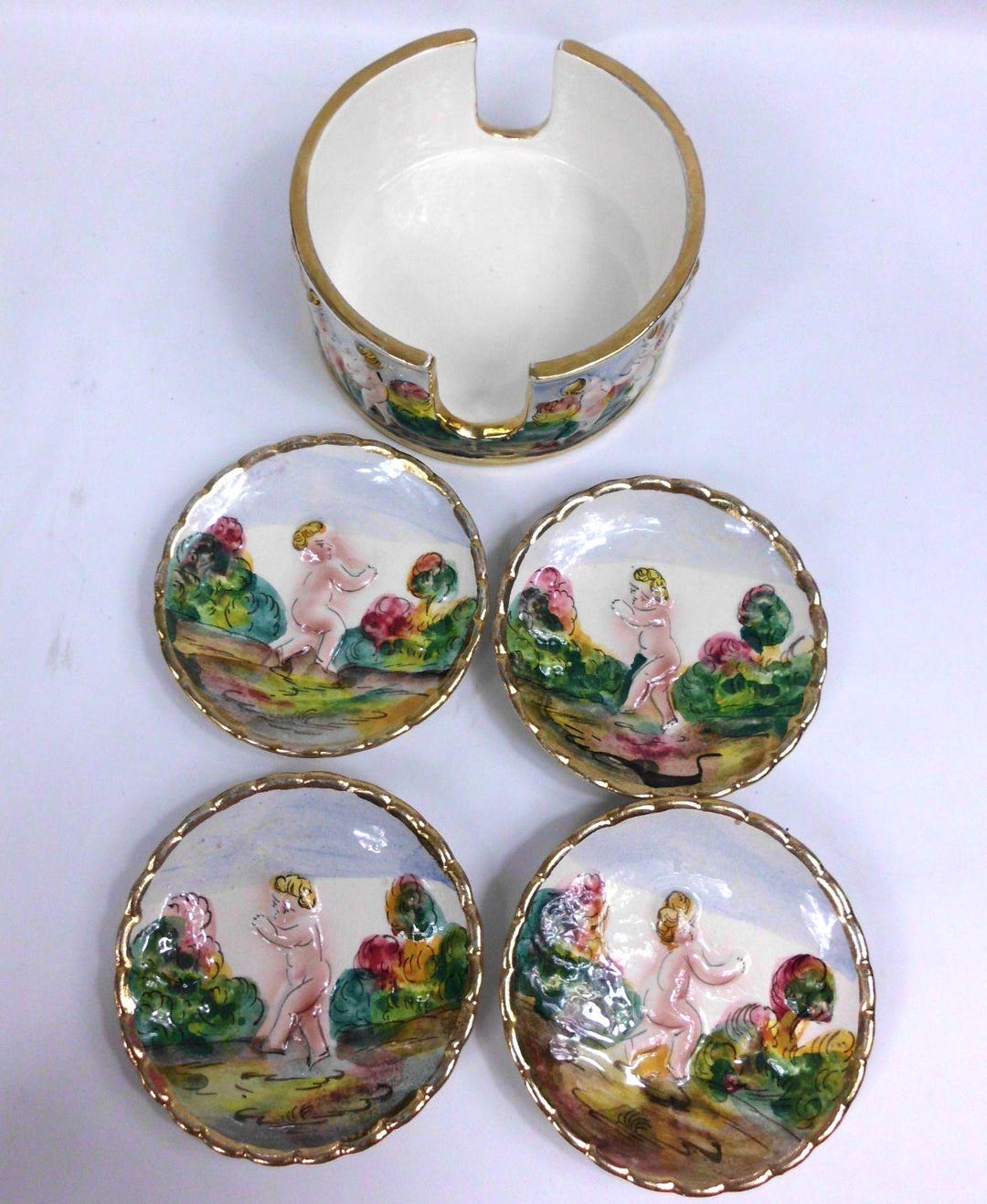 Vintage Capodimonte Italy Porcelain Set of 4 Cherub Coasters Plates W ...